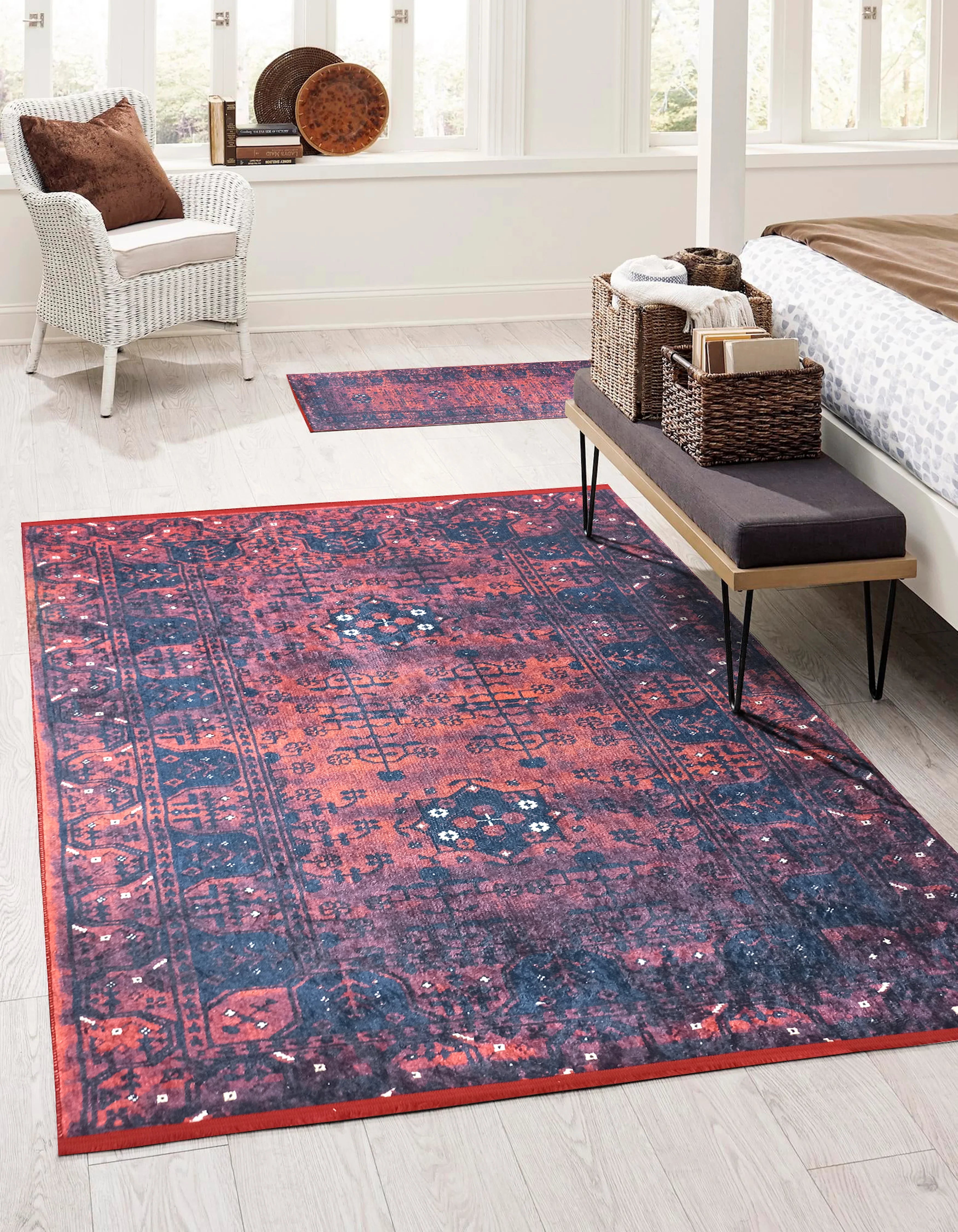 Uşak Red and Navy Blue Summer Carpet – Pera Halı
